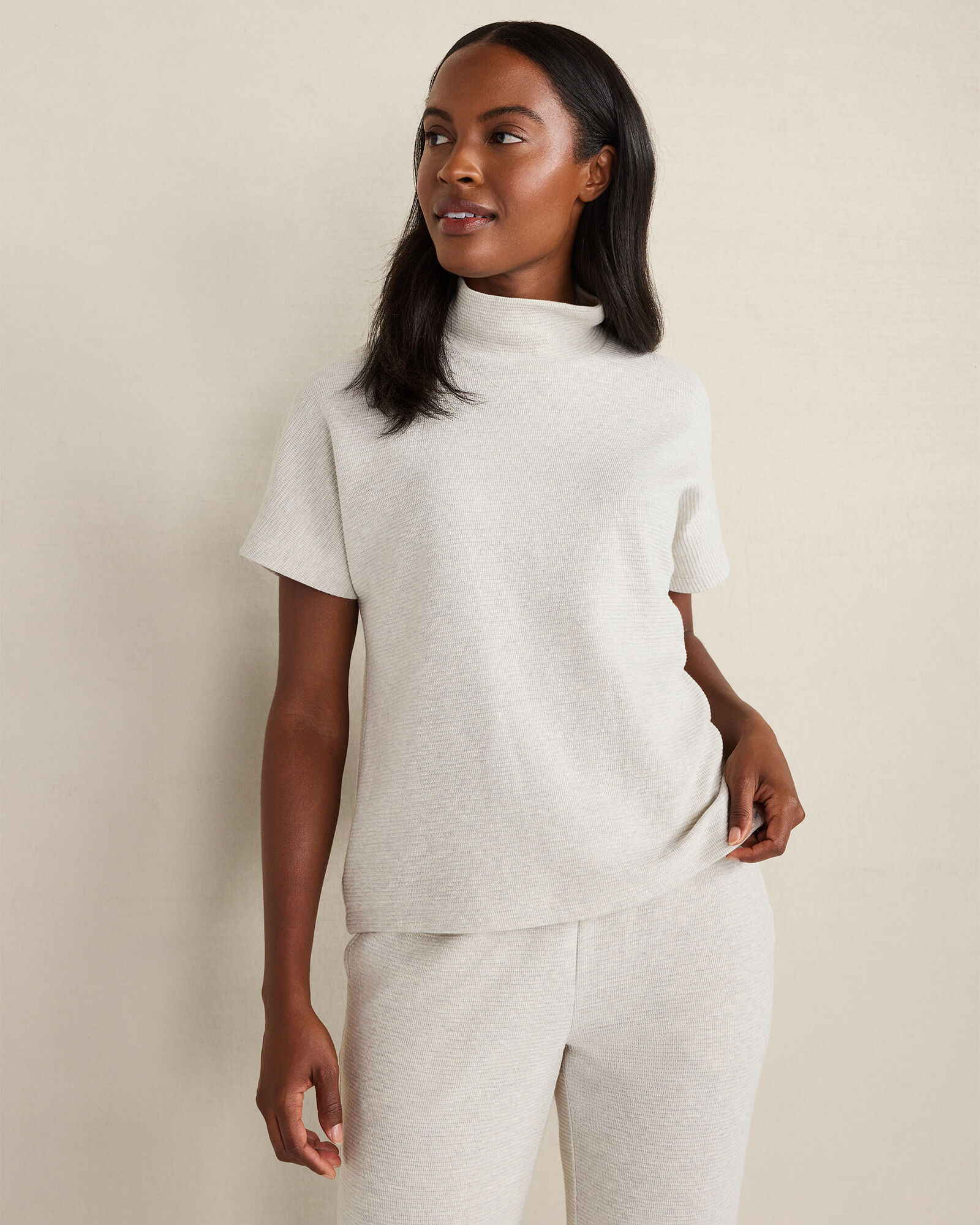 Cotton Blend Ottoman Rib Mock Neck Top | Haven Well Within