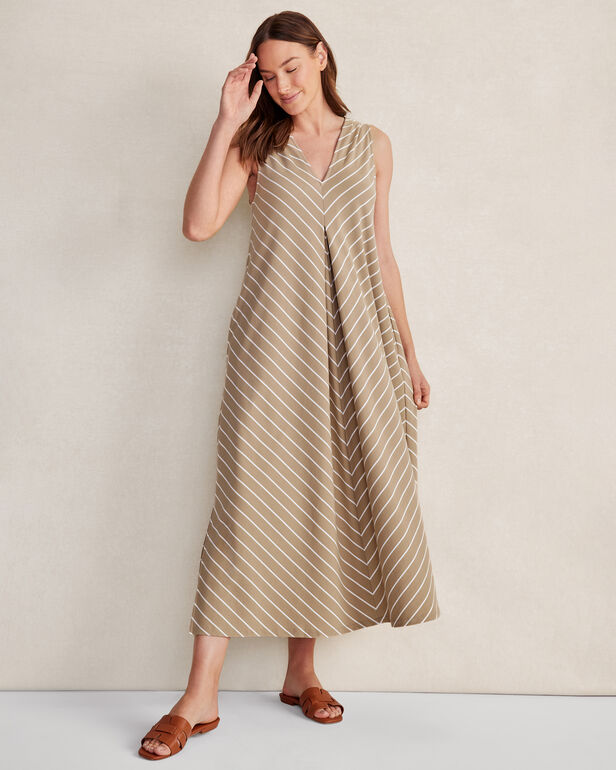 Organic Cotton Interlock Striped V-Neck Dress | Haven Well Within