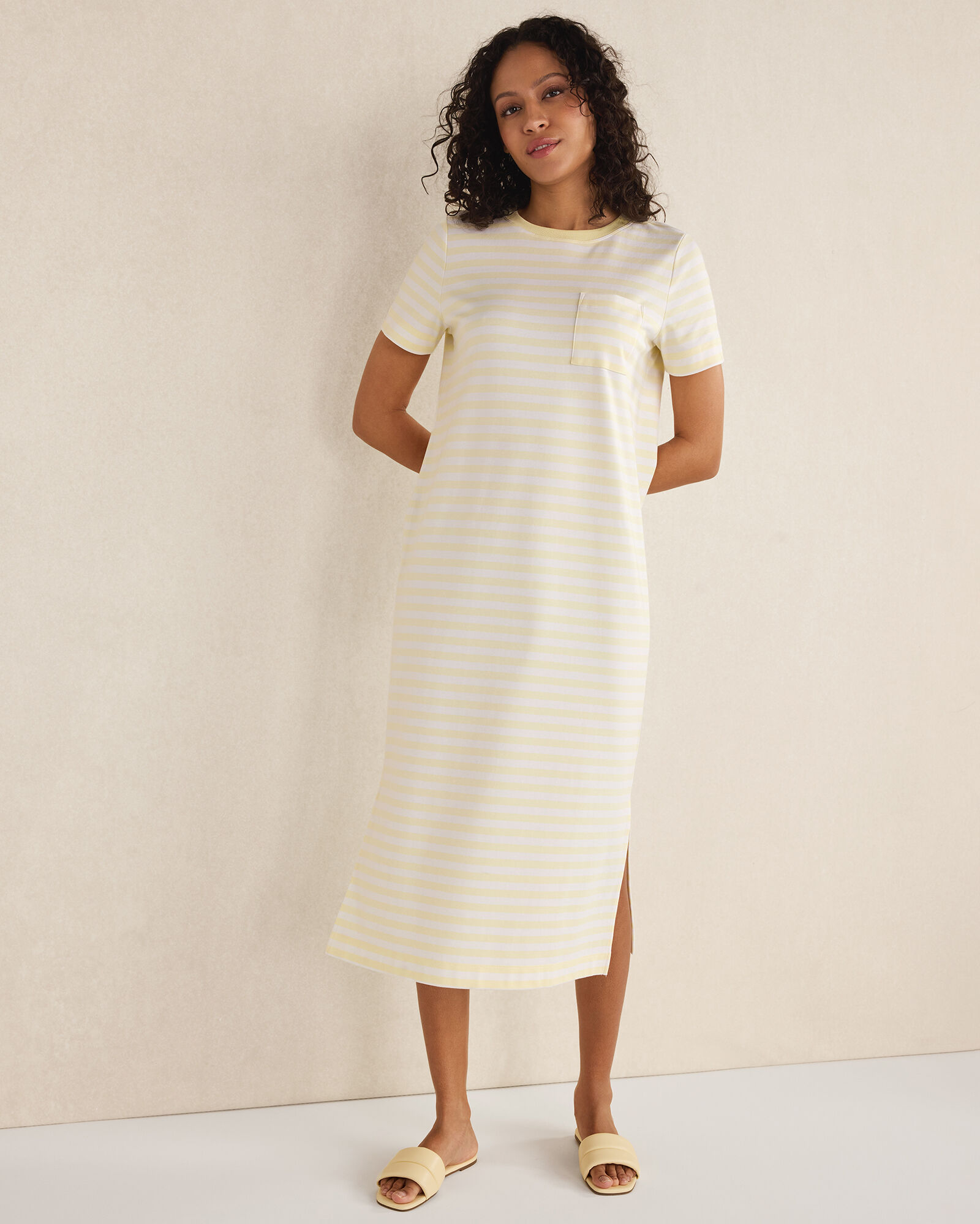 Organic Cotton Interlock Stripe T-Shirt Dress | Haven Well Within