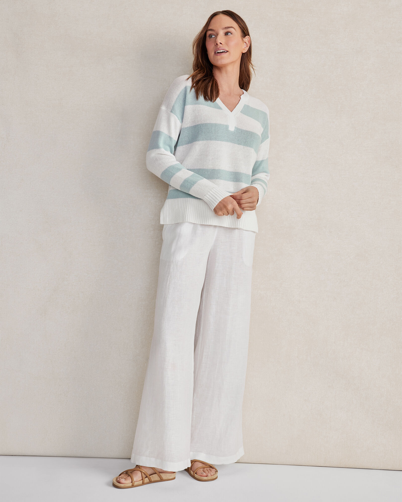 Organic Cotton Linen Stripe V-Neck Sweater | Haven Well Within