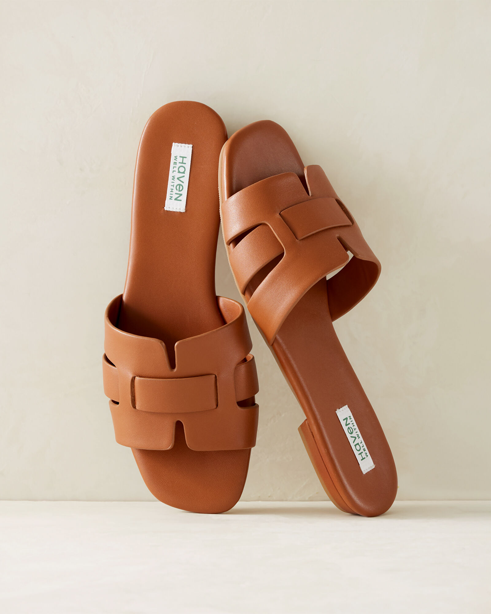 Leather Threaded Cut-Out Slides | Haven Well Within