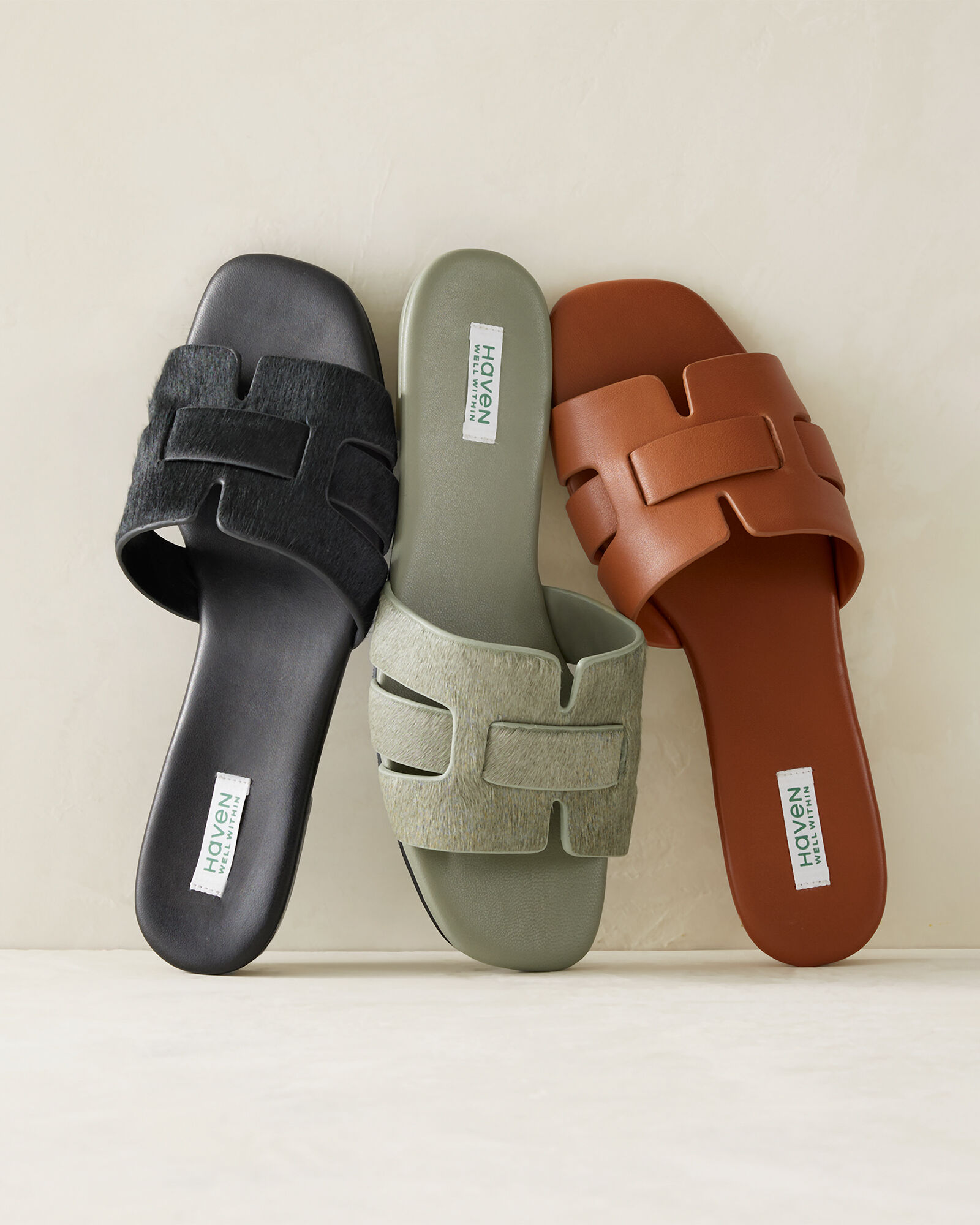 Leather Threaded Cut-Out Slides | Haven Well Within