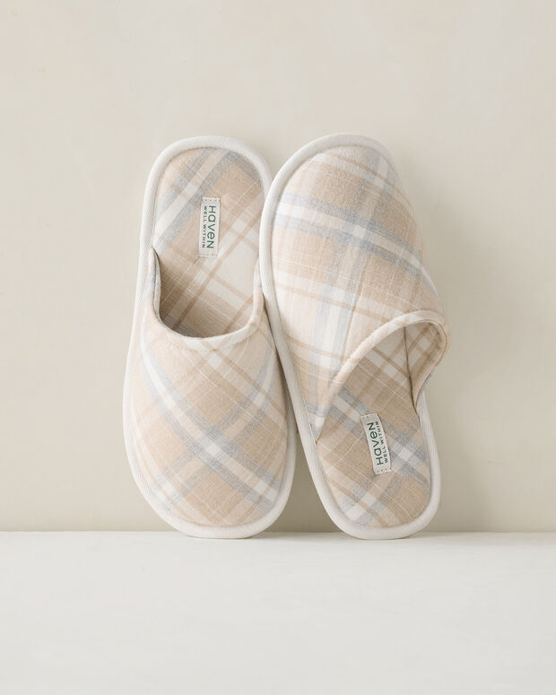 Organic Cotton Plaid Spa Slippers | Haven Well Within