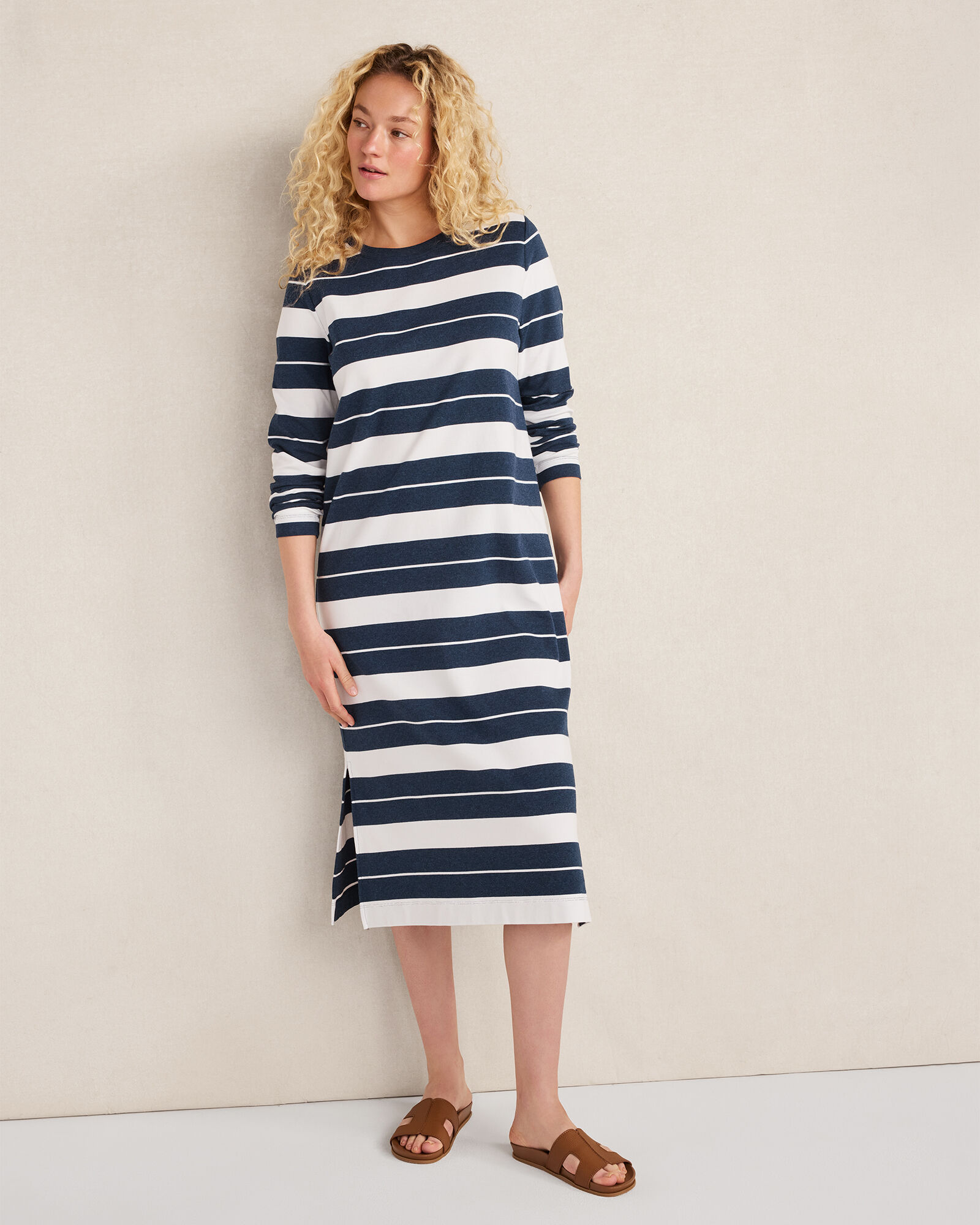 Organic Cotton Interlock Stripe Midi Dress | Haven Well Within