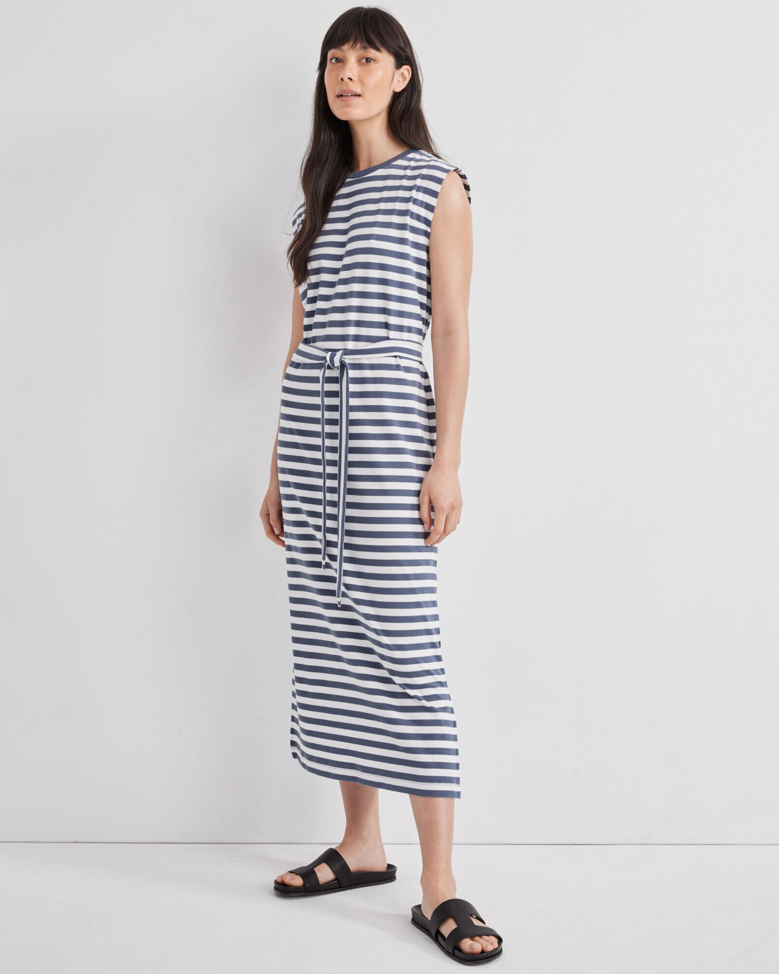 Organic Cotton Interlock Striped Cap Sleeve Dress | Haven Well Within