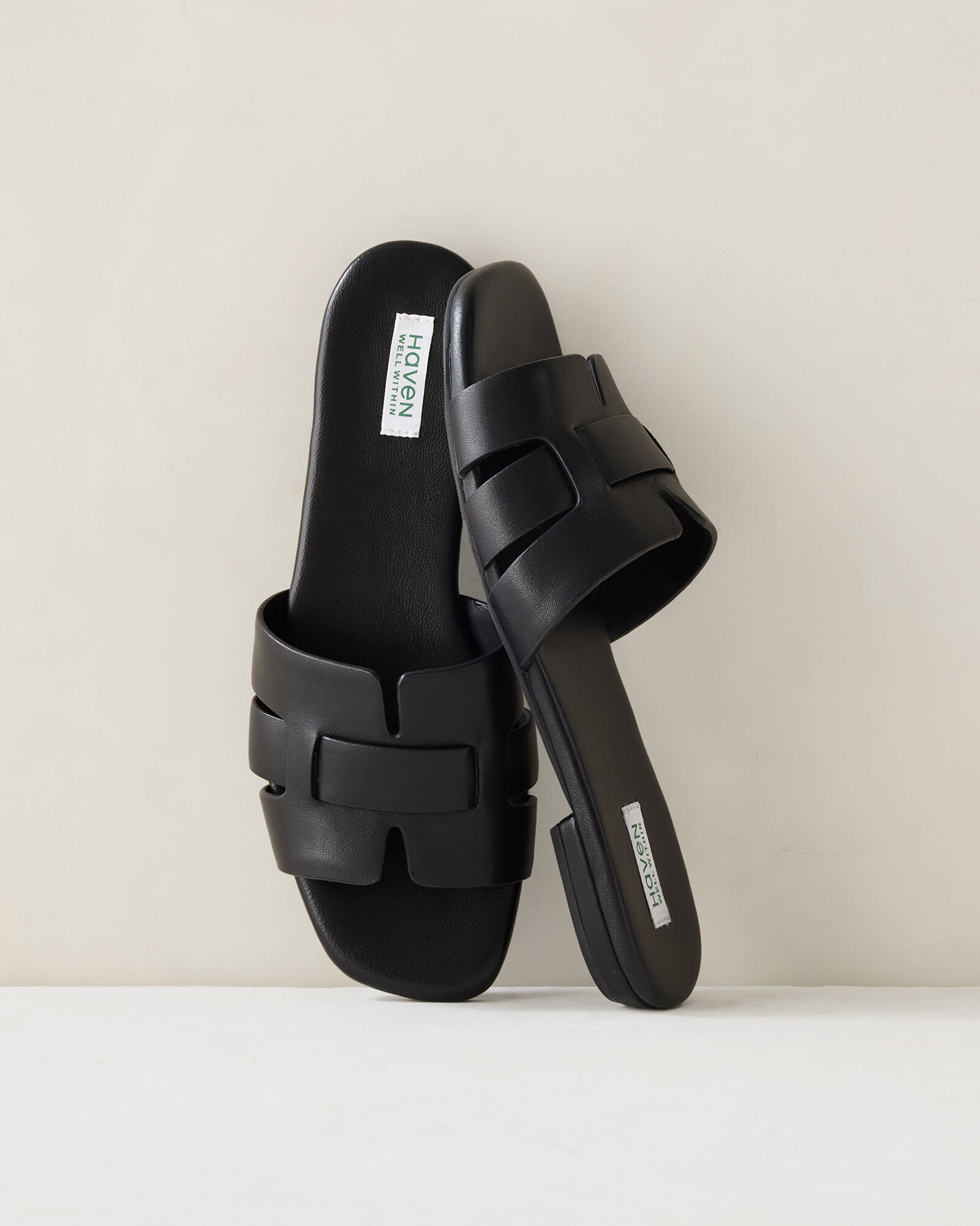 Leather Threaded Cut-Out Slides | Haven Well Within