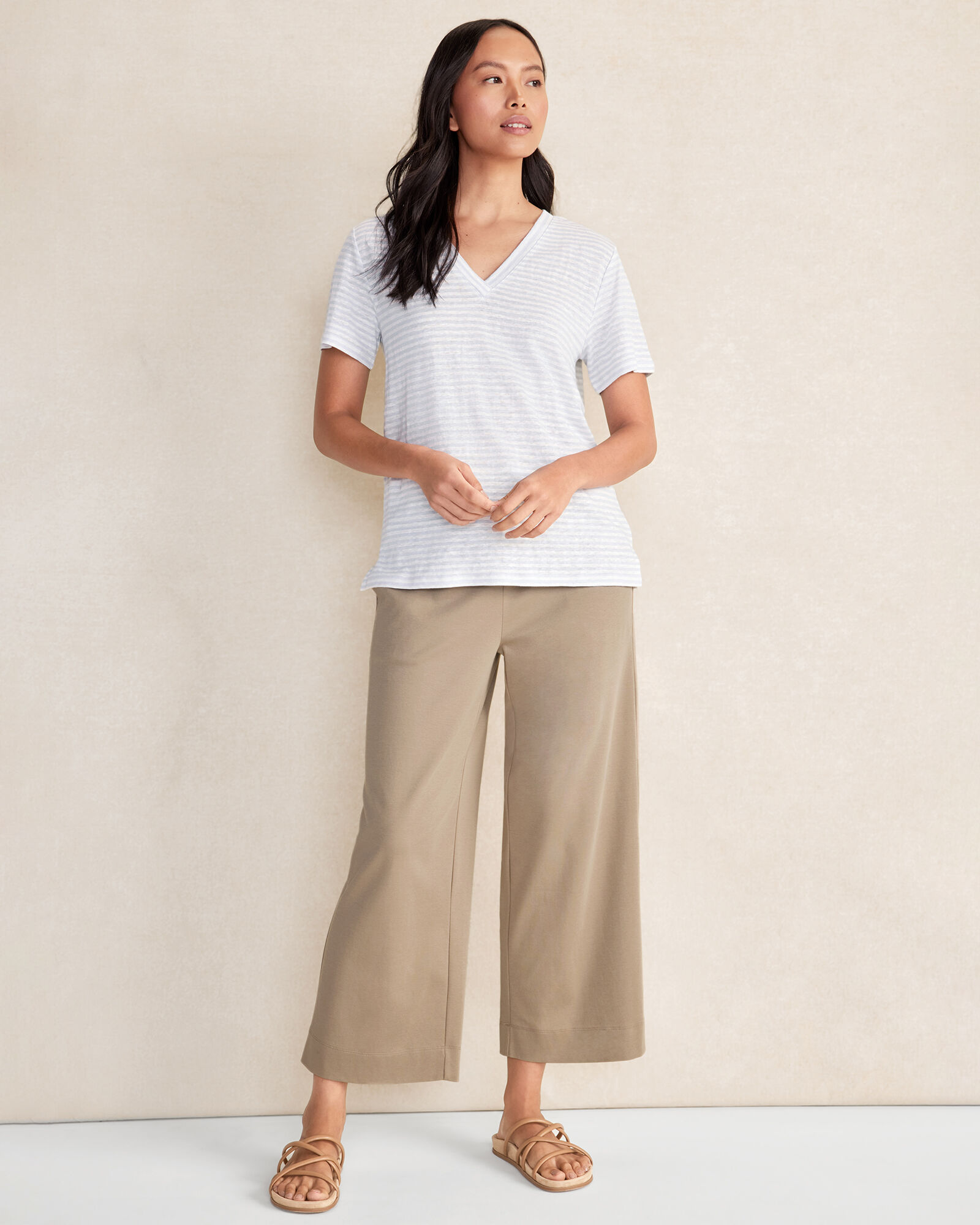 Linen Jersey Striped V-Neck Tee | Talbots