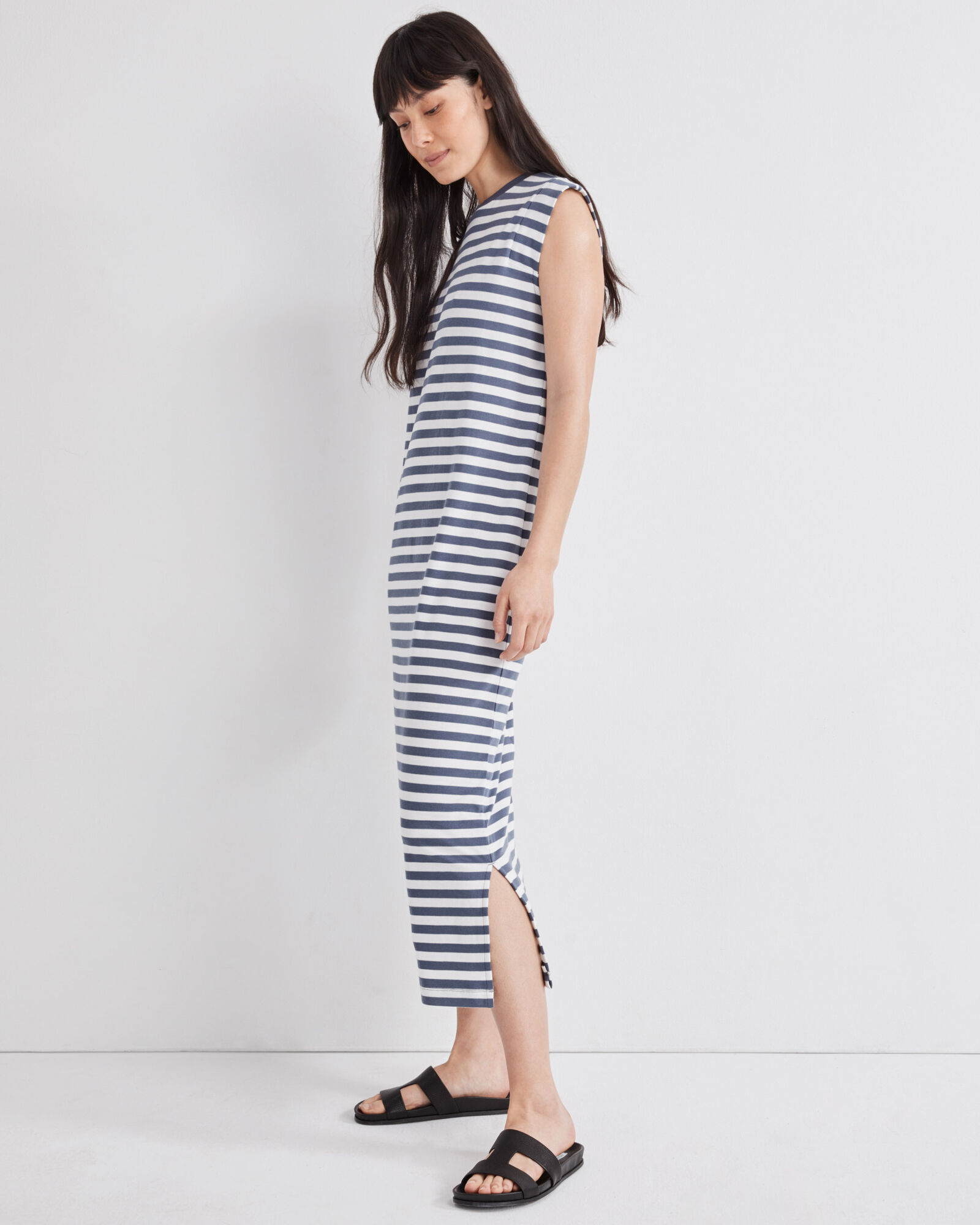 Organic Cotton Interlock Striped Cap Sleeve Dress | Haven Well Within
