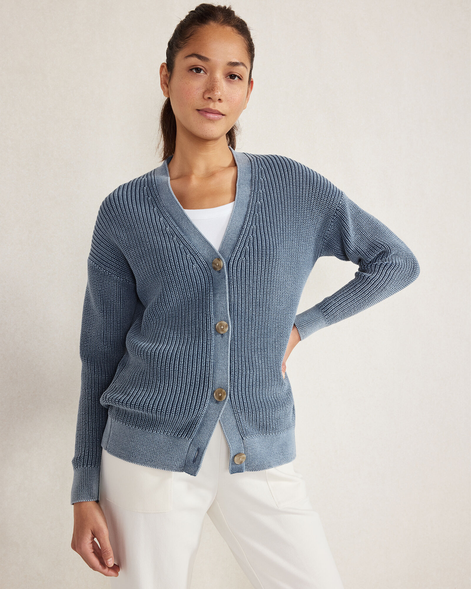 Garment-Dyed Organic Cotton Shaker Stitch Cardigan | Haven Well Within