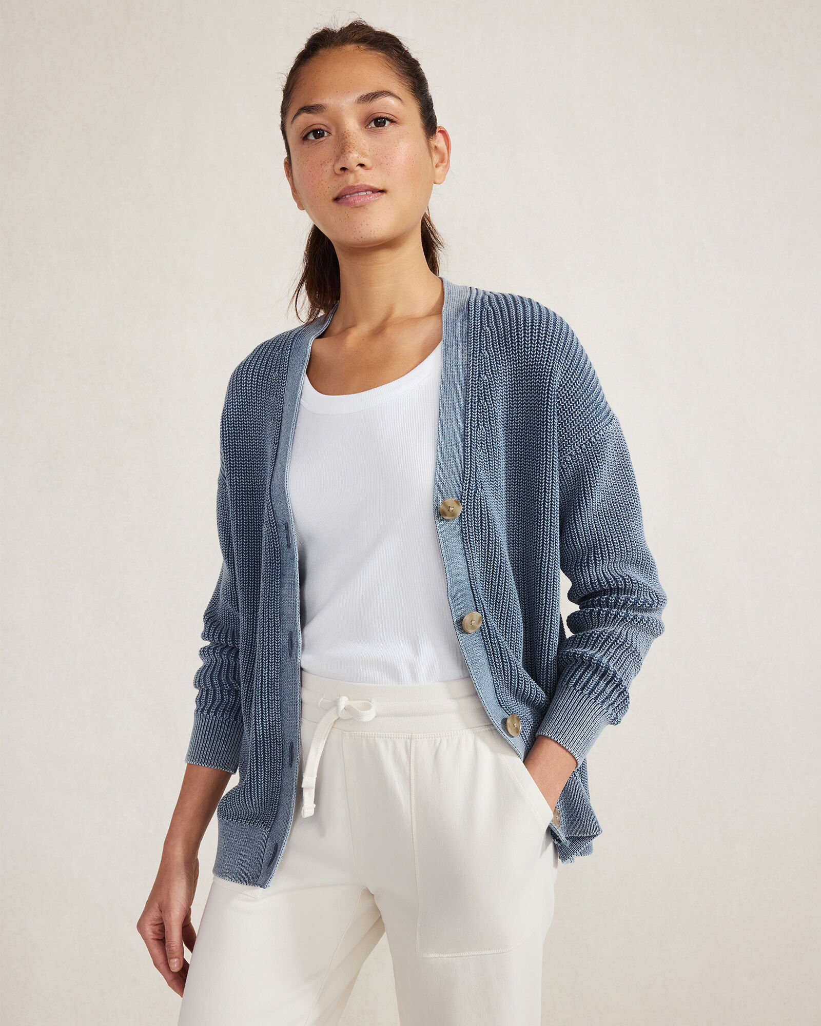 Garment-Dyed Organic Cotton Shaker Stitch Cardigan | Haven Well Within
