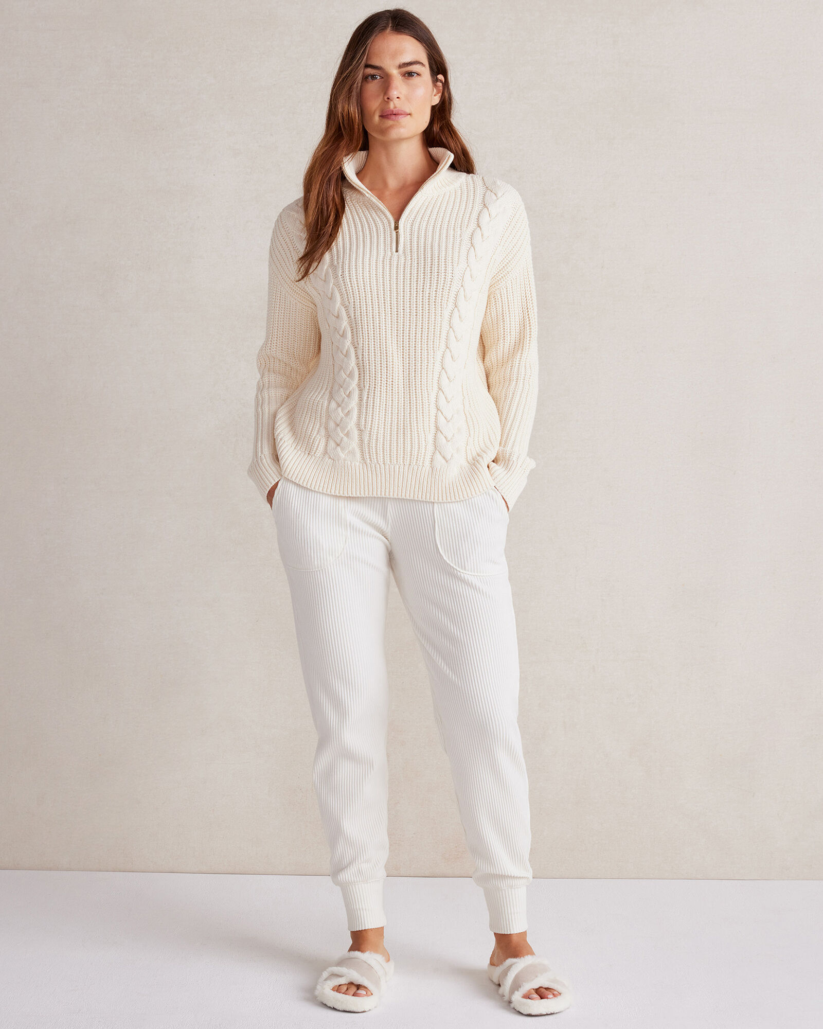 Shaker Stitch Half-Zip Cable Knit Sweater | Haven Well Within