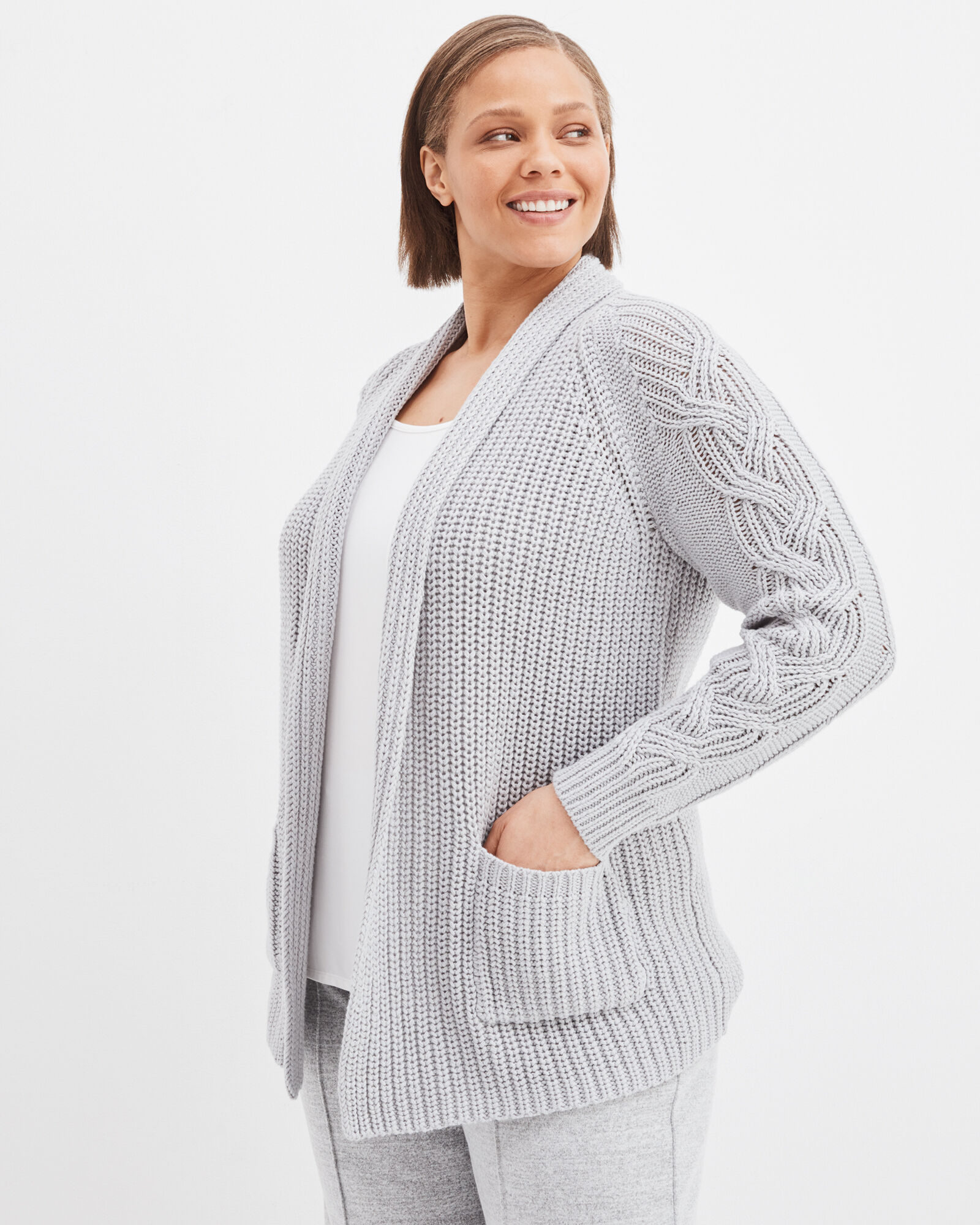 Shaker Stitch Cable Knit Sleeve Cardigan | Haven Well Within