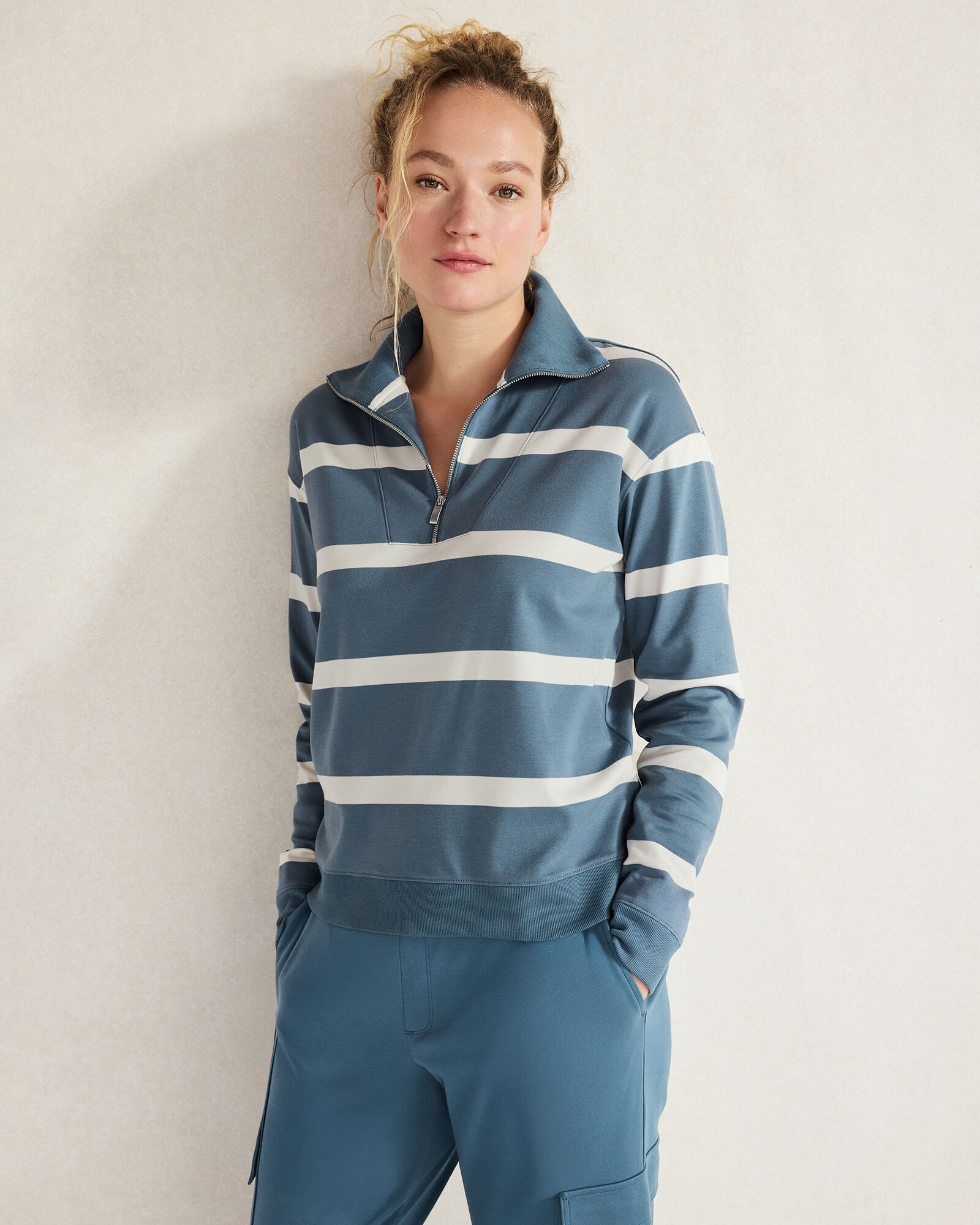 Organic Cotton Interlock Striped Quarter Zip | Haven Well Within
