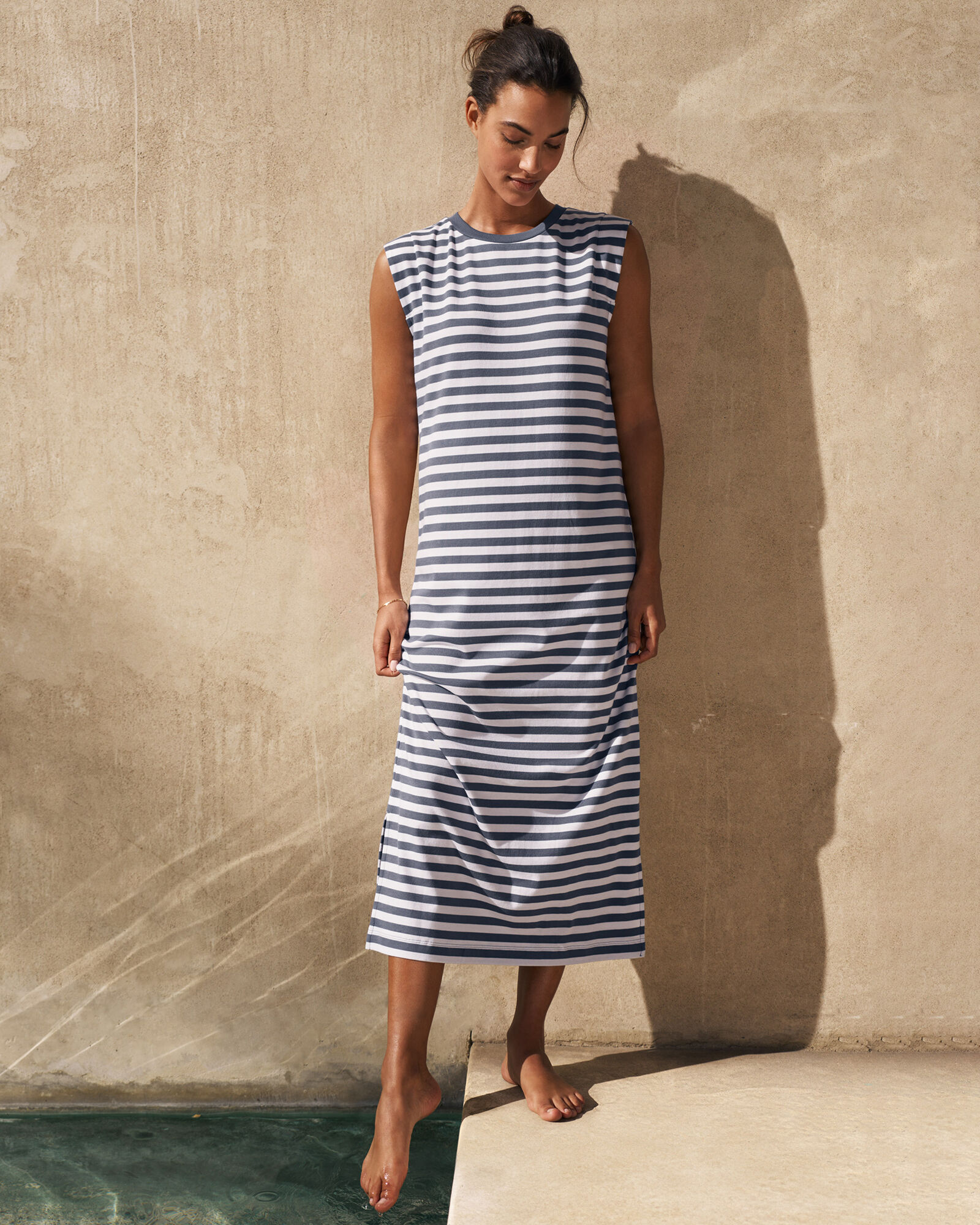 Organic Cotton Interlock Striped Cap Sleeve Dress | Haven Well Within