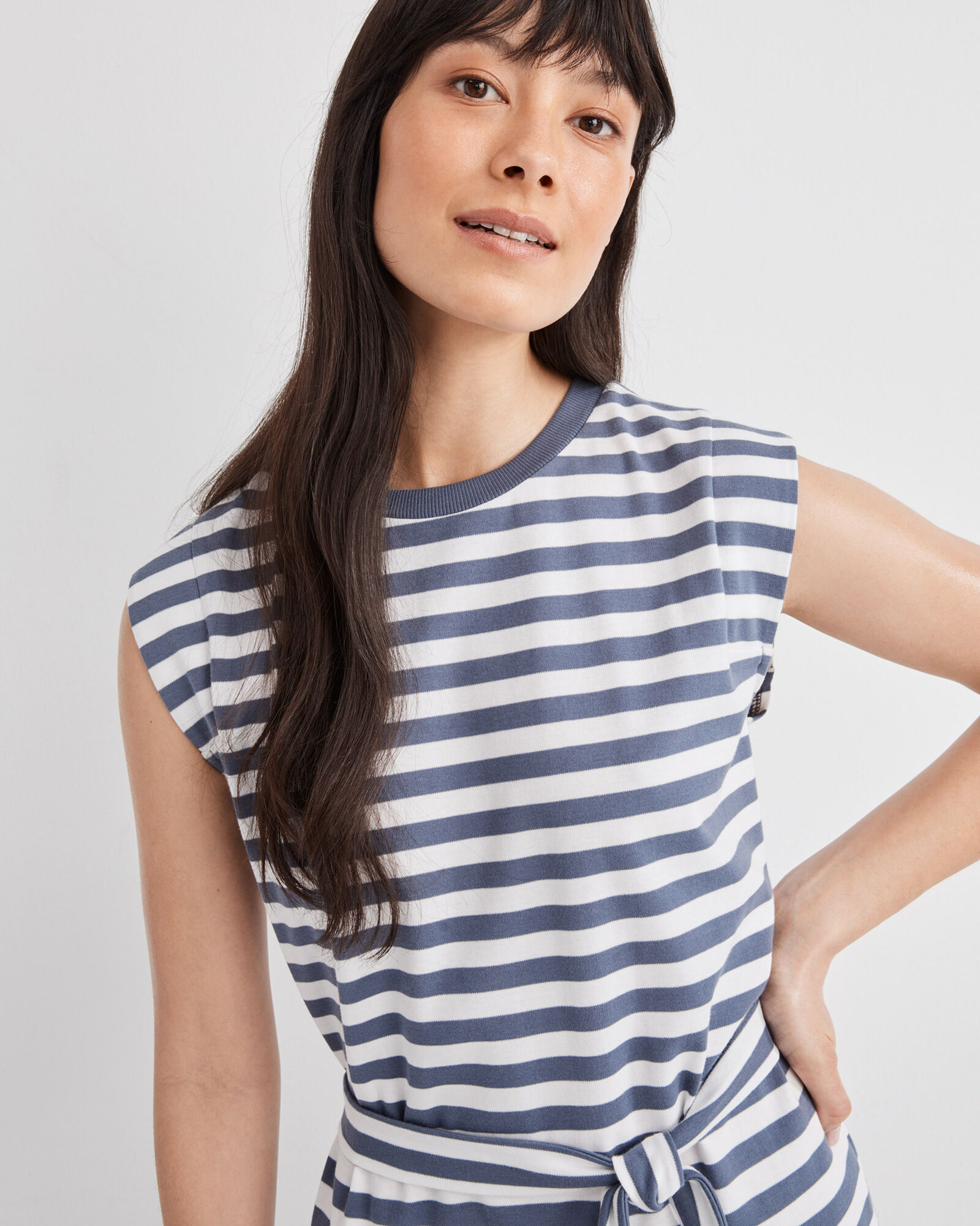 Organic Cotton Interlock Striped Cap Sleeve Dress | Haven Well Within