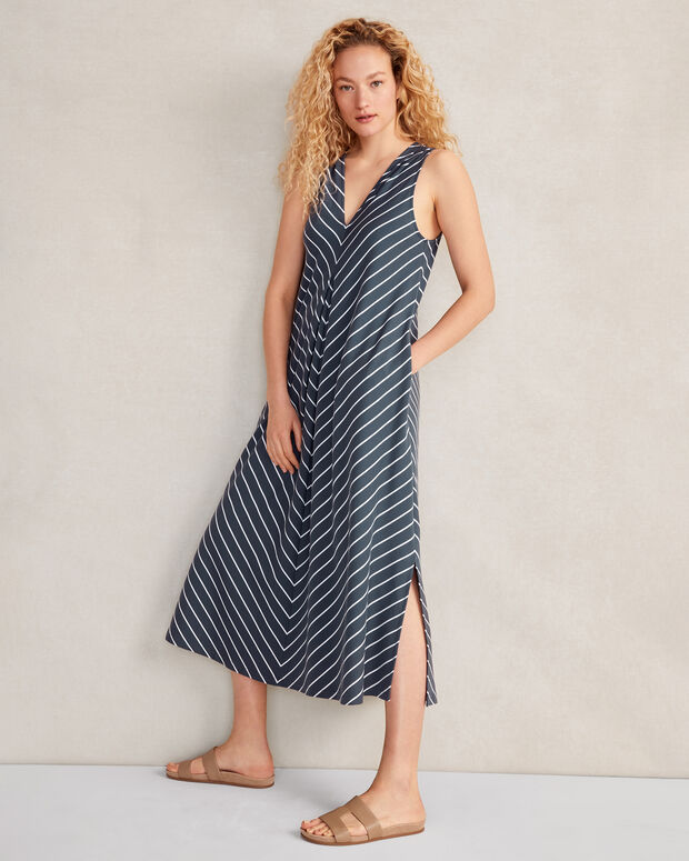 Organic Cotton Interlock Striped V-Neck Dress | Haven Well Within