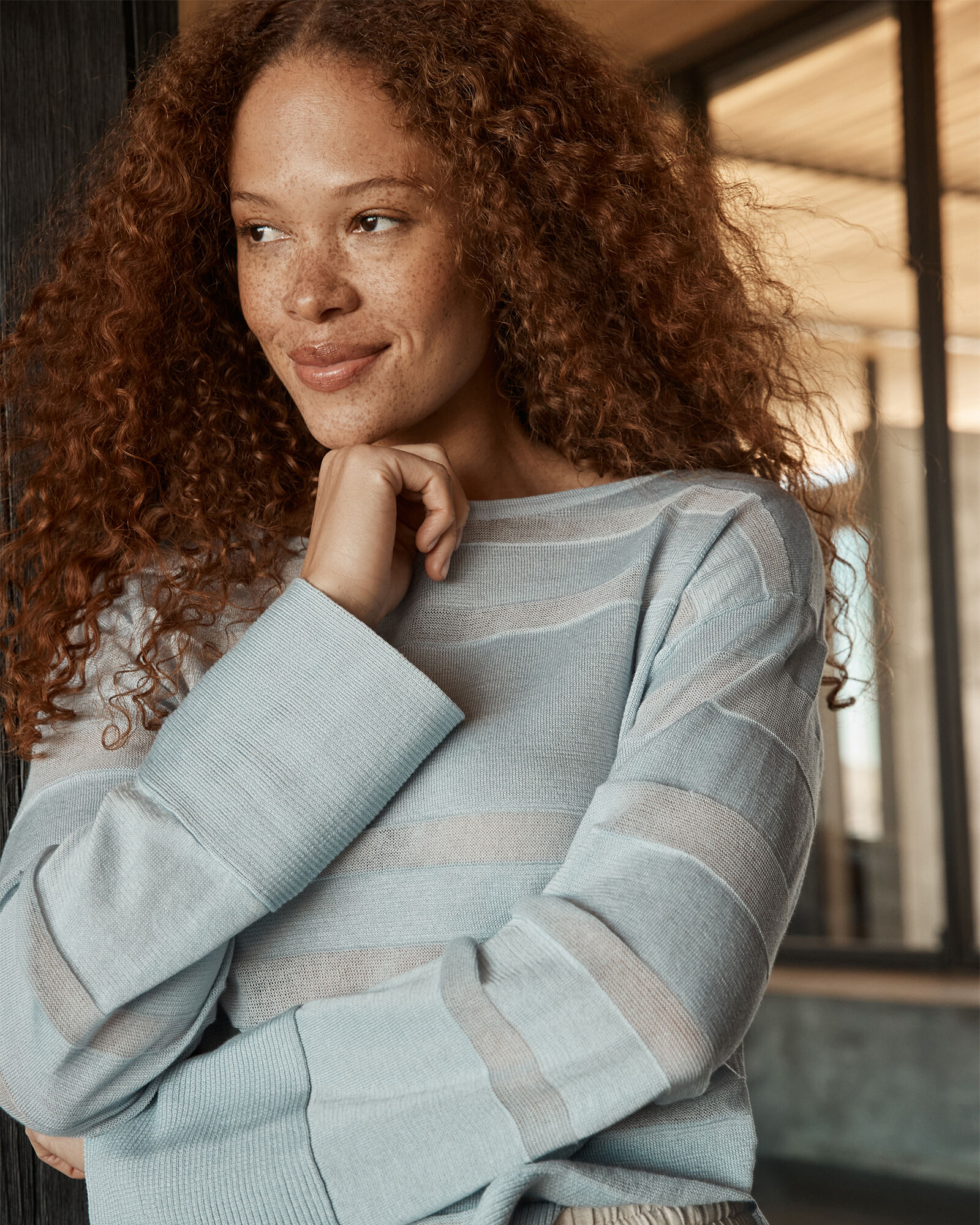 Organic Cotton Sheer Stripe Bateau Neck Sweater | Haven Well Within