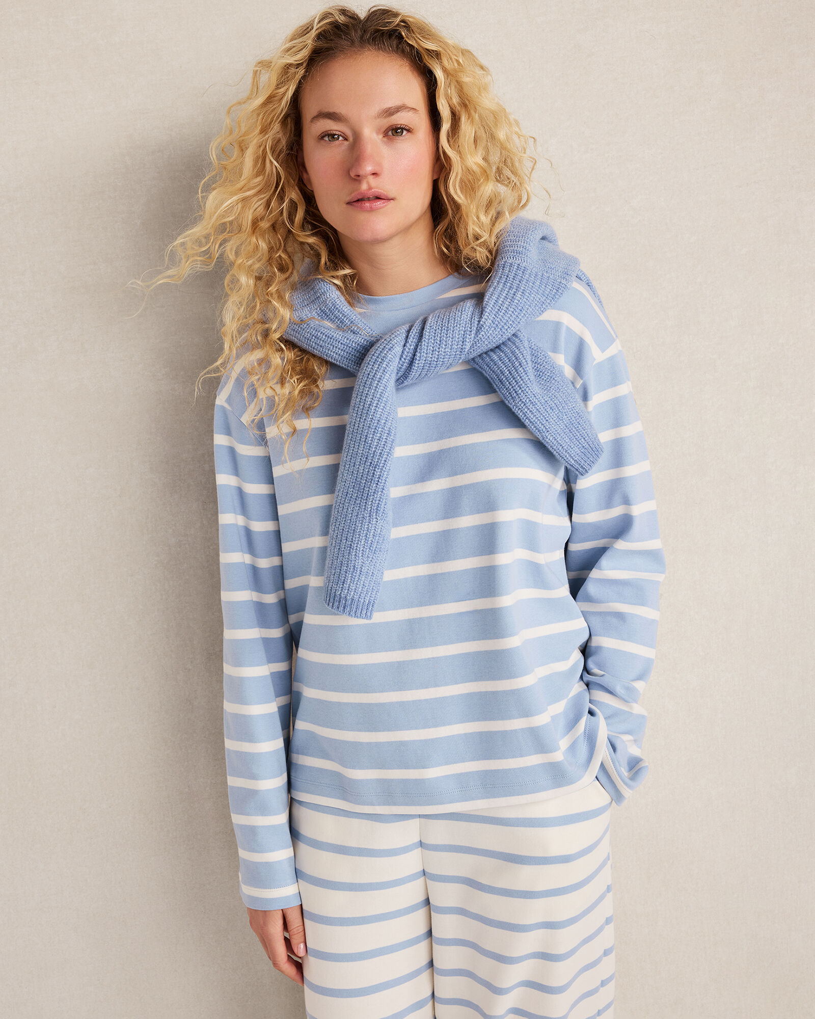Brushed Cotton Interlock Stripe Crewneck | Haven Well Within