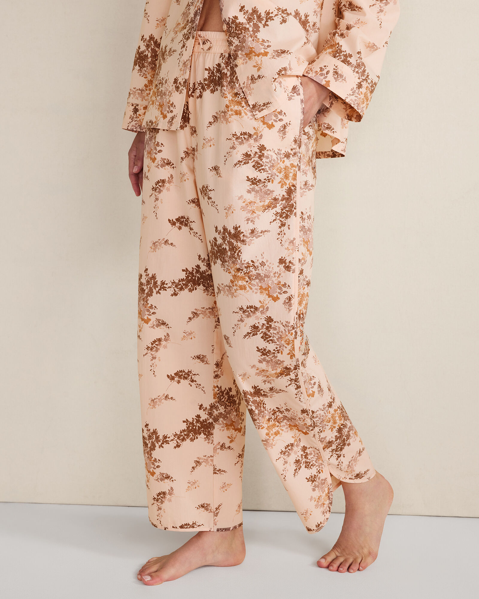 Organic Cotton Poplin Painted Rose Curved Hem Pajama Pants | Haven Well ...