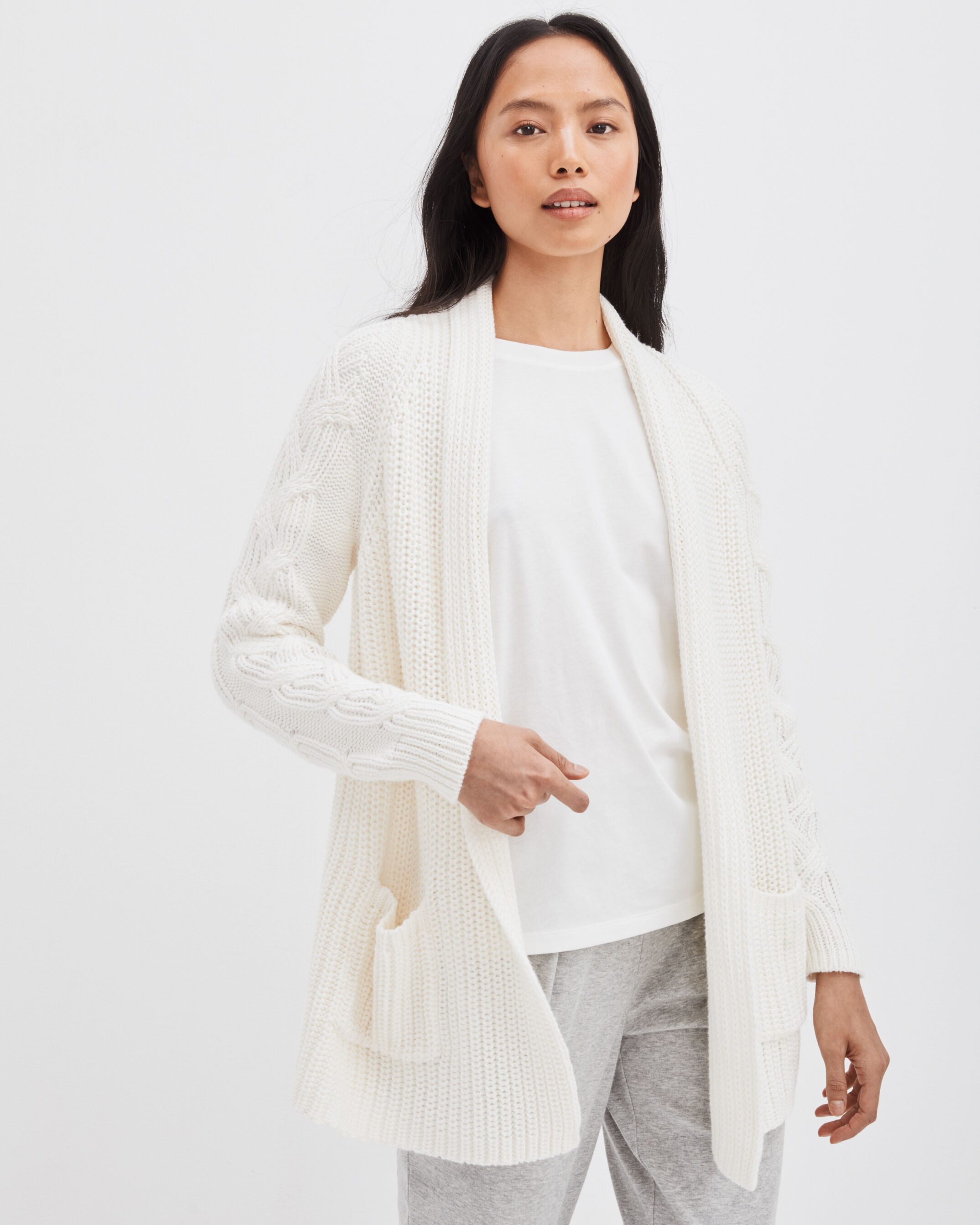 Shaker Stitch Cable Knit Sleeve Cardigan | Haven Well Within