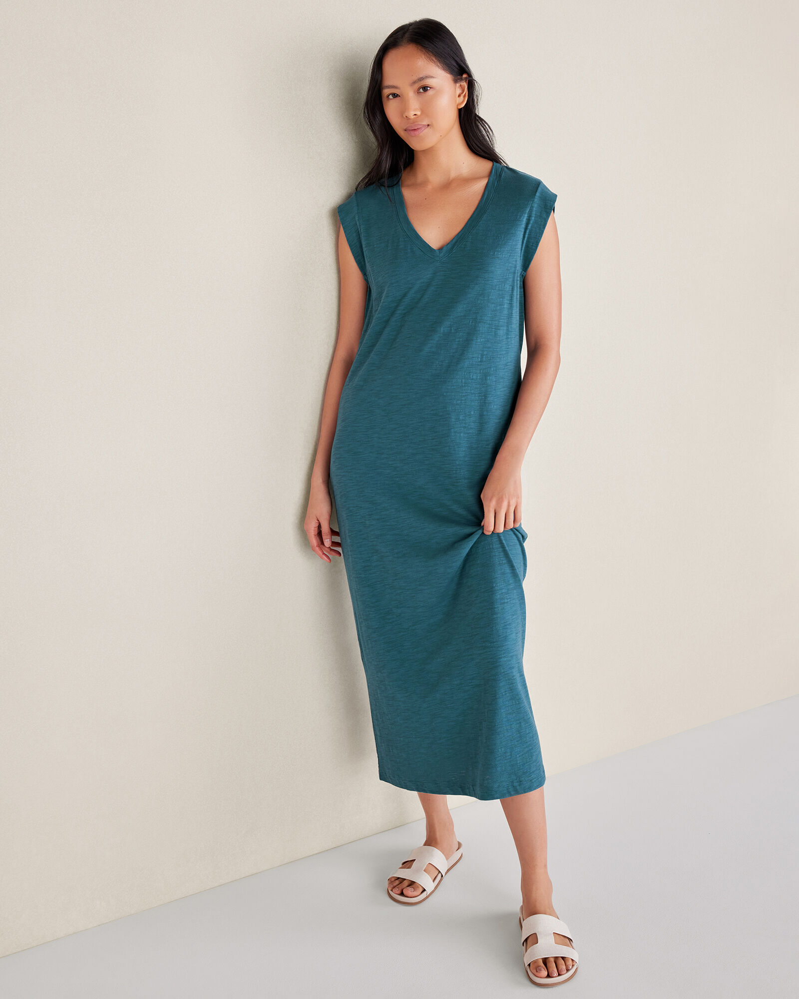 Organic Cotton Modal V-Neck Midi Dress | Haven Well Within