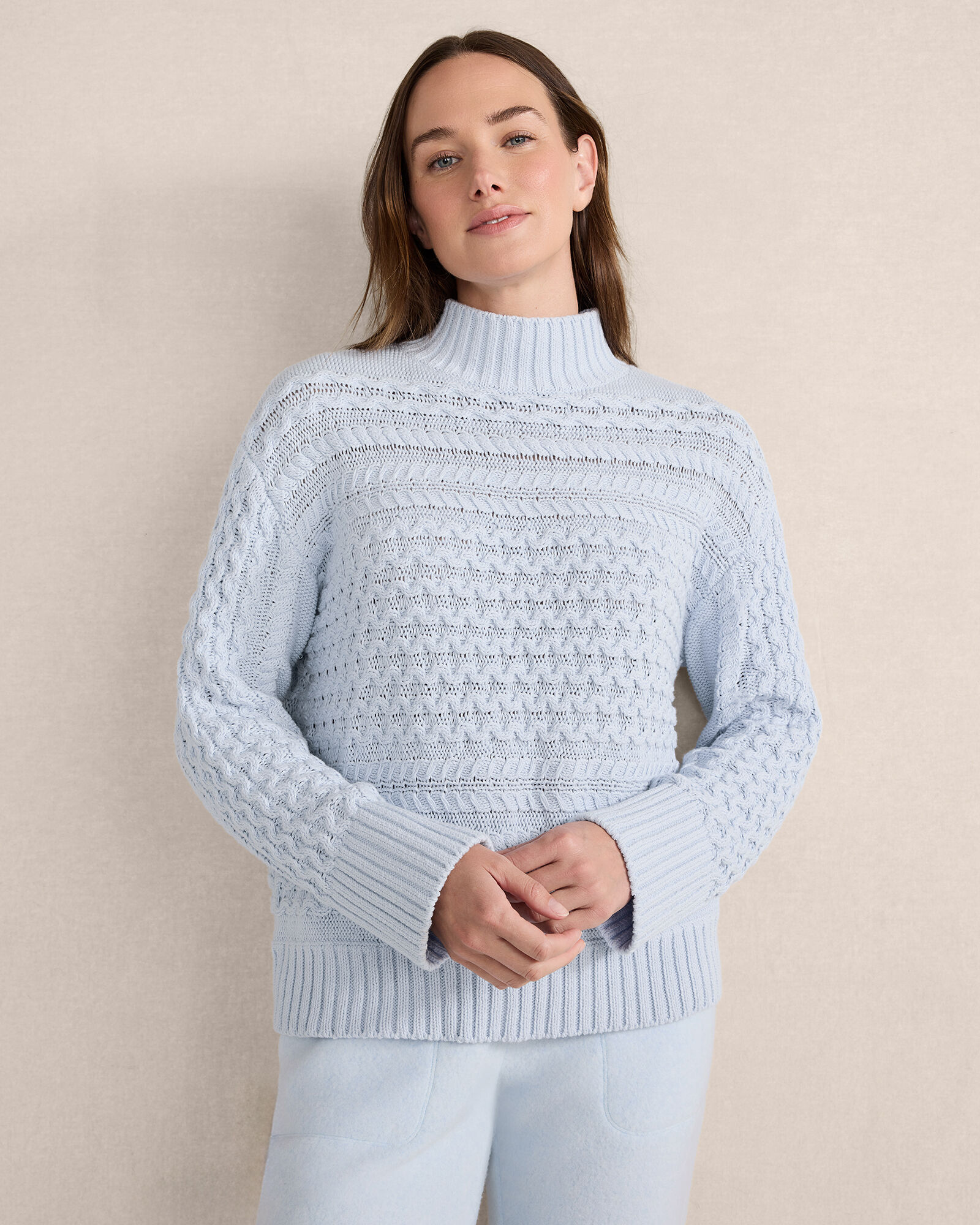 Organic Cotton Cable Knit Funnel Neck Sweater | Haven Well Within