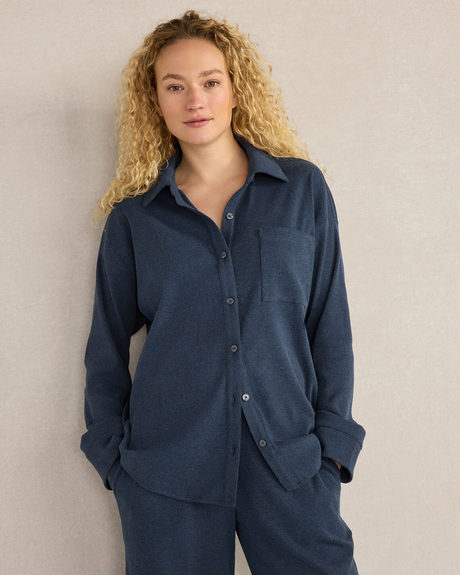 Organic Cotton Rib Knit Relaxed Button Down Top | Haven Well Within