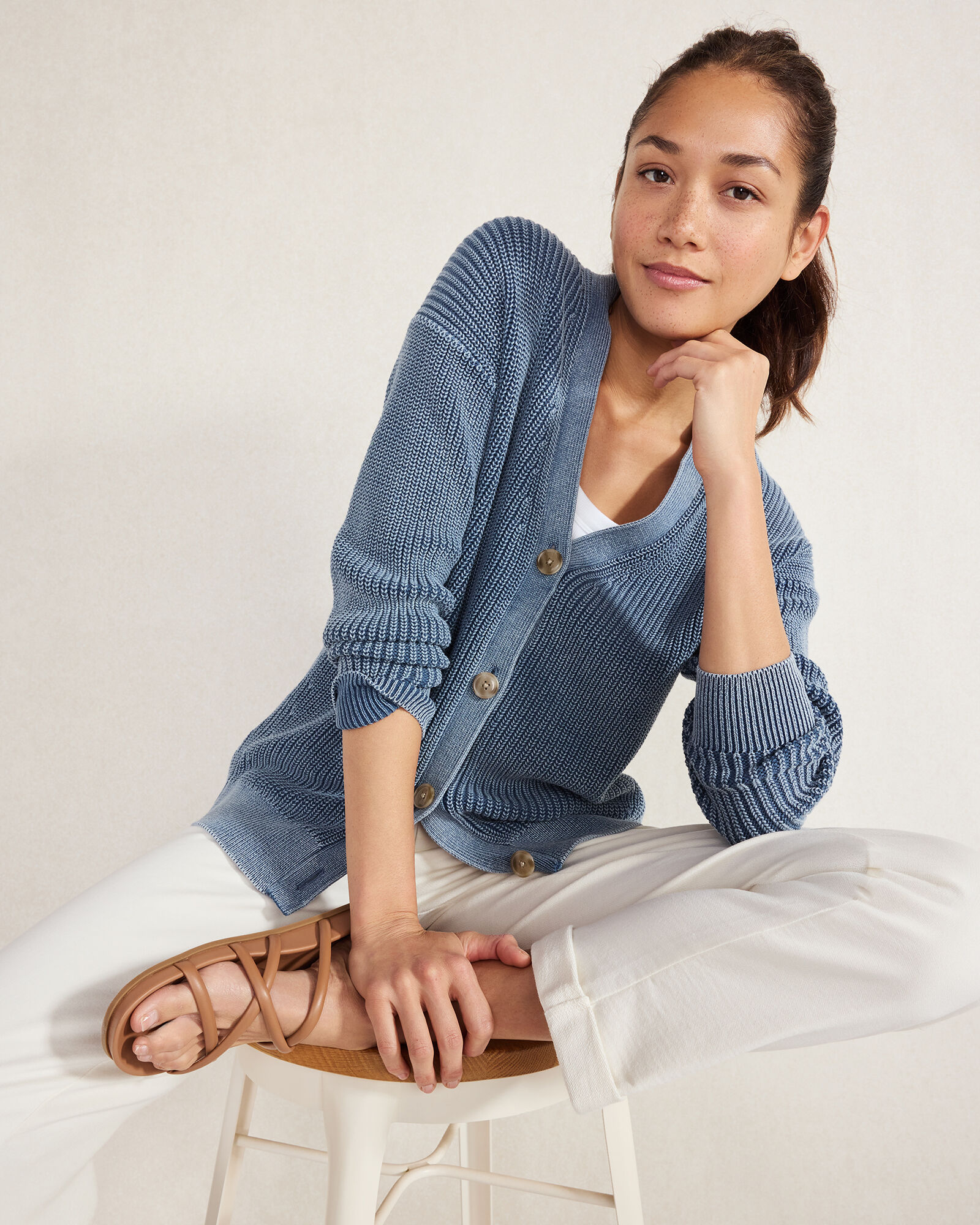 Garment-Dyed Organic Cotton Shaker Stitch Cardigan | Haven Well Within