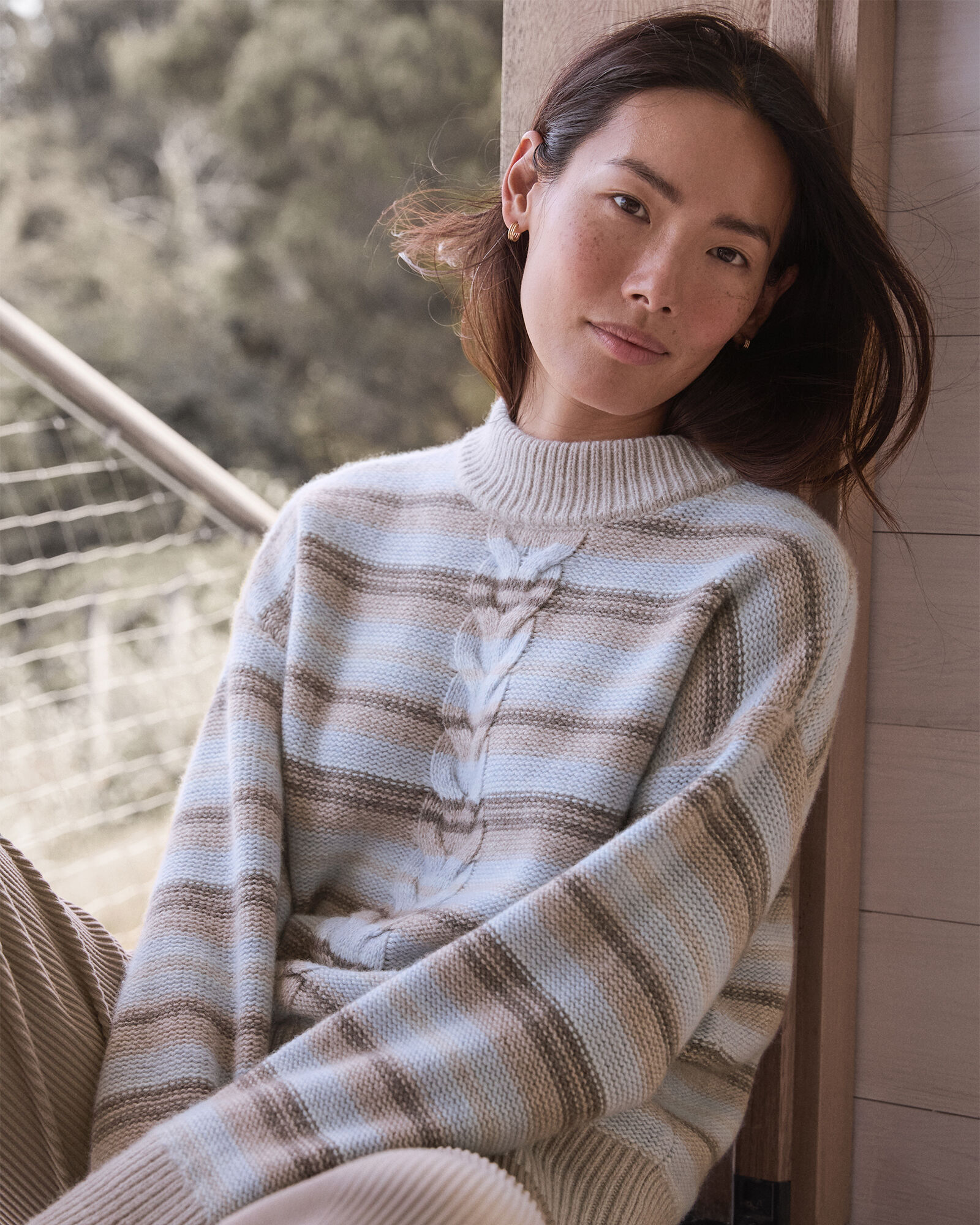Wool Blend Cable Stripe Crewneck Sweater | Haven Well Within